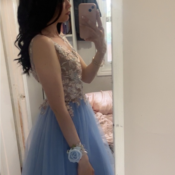 Dresses | Elegant Blue Floral Embellished Dress | Poshmark